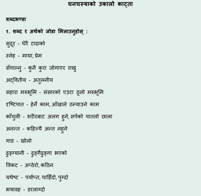 Ghanghasyako Ukalo Katda class 12 Nepali Chapter 3: Exercise, Summary ...